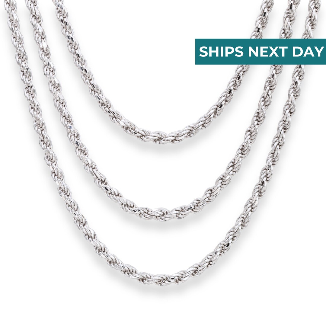 Sterling Silver Italian Rope Chains, Solid 925 Pure Silver With Strong ...