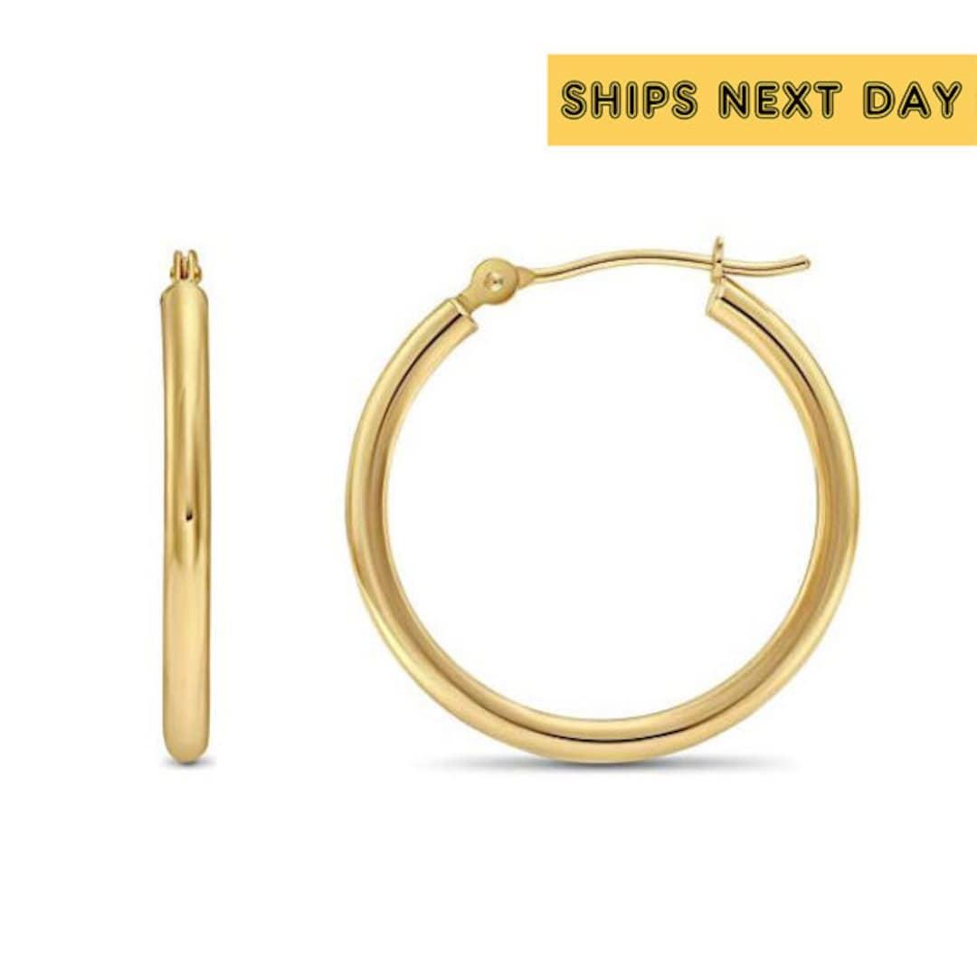 Solid 14K Gold Hoop Earrings, 14K Yellow Gold Hoops With a Classic ...