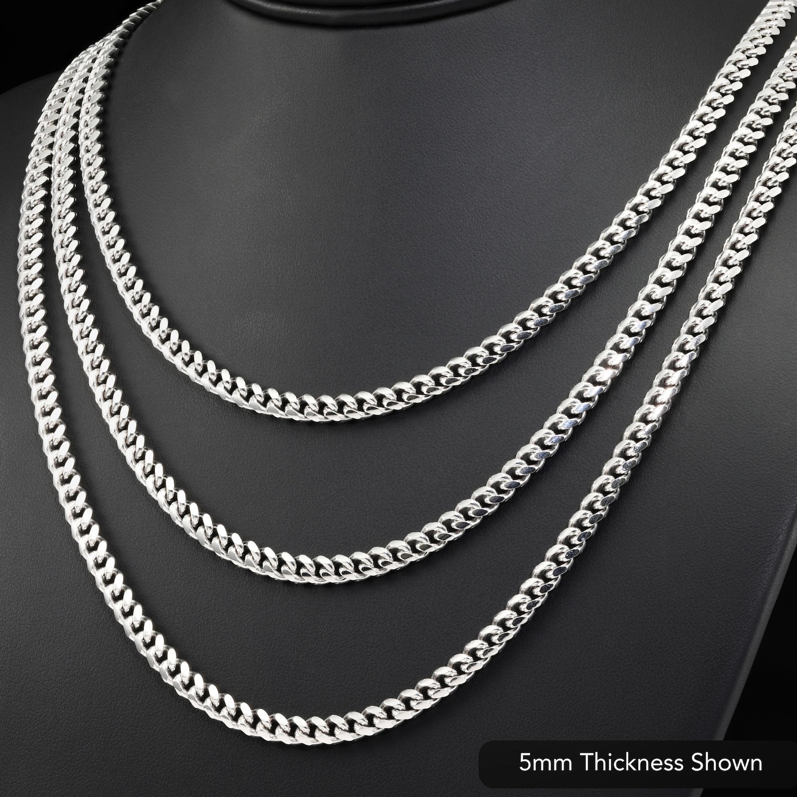 Solid Sterling Silver Cuban Chains, Italian 925 Pure Sterling Silver ...