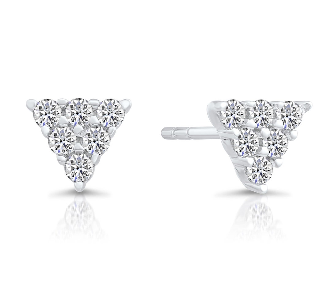 Tiny Triangle Shaped Earrings, Cz Stud Earrings in Sterling Silver ...