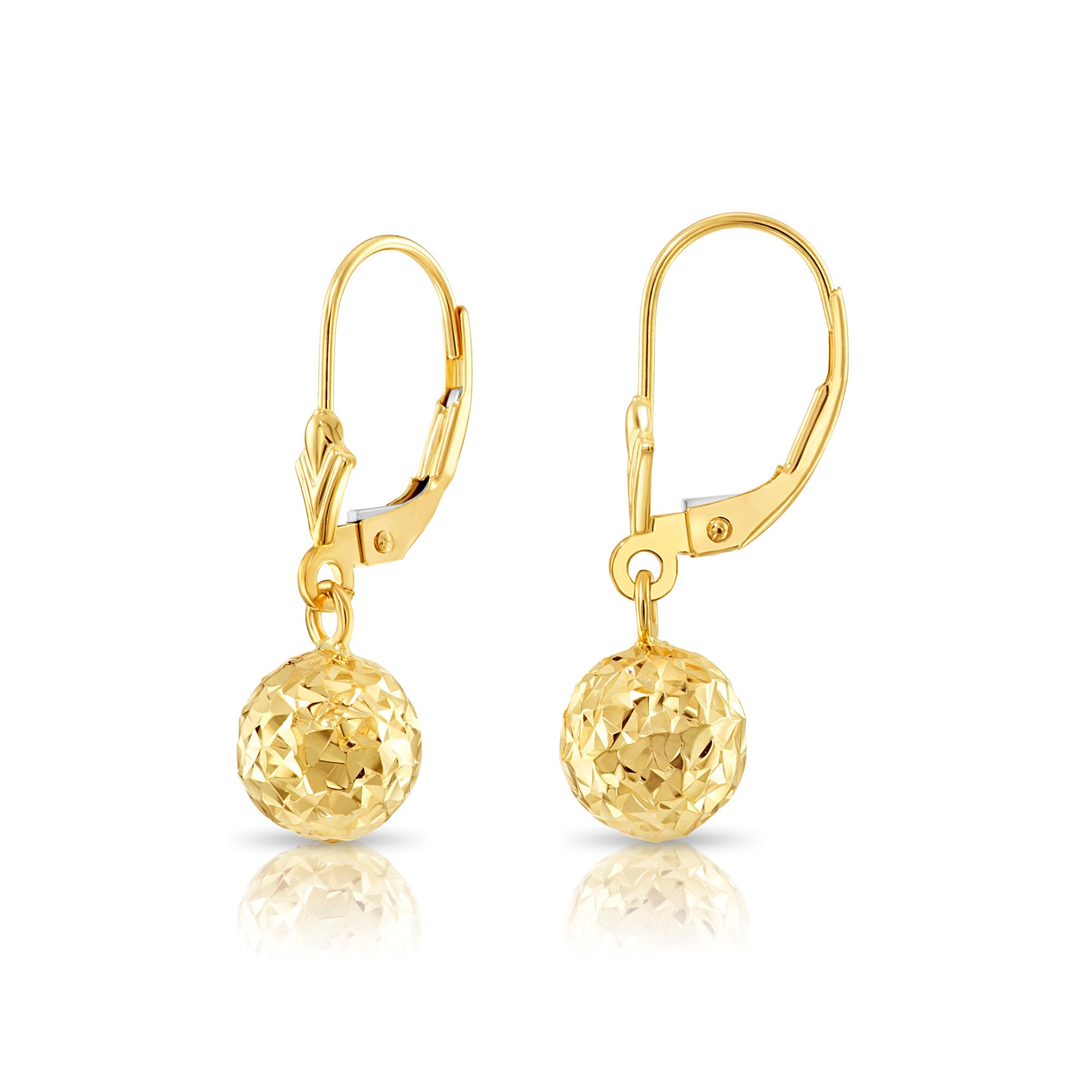 14k Yellow Gold Ball Earrings Dangling Diamond-cut Round - Etsy