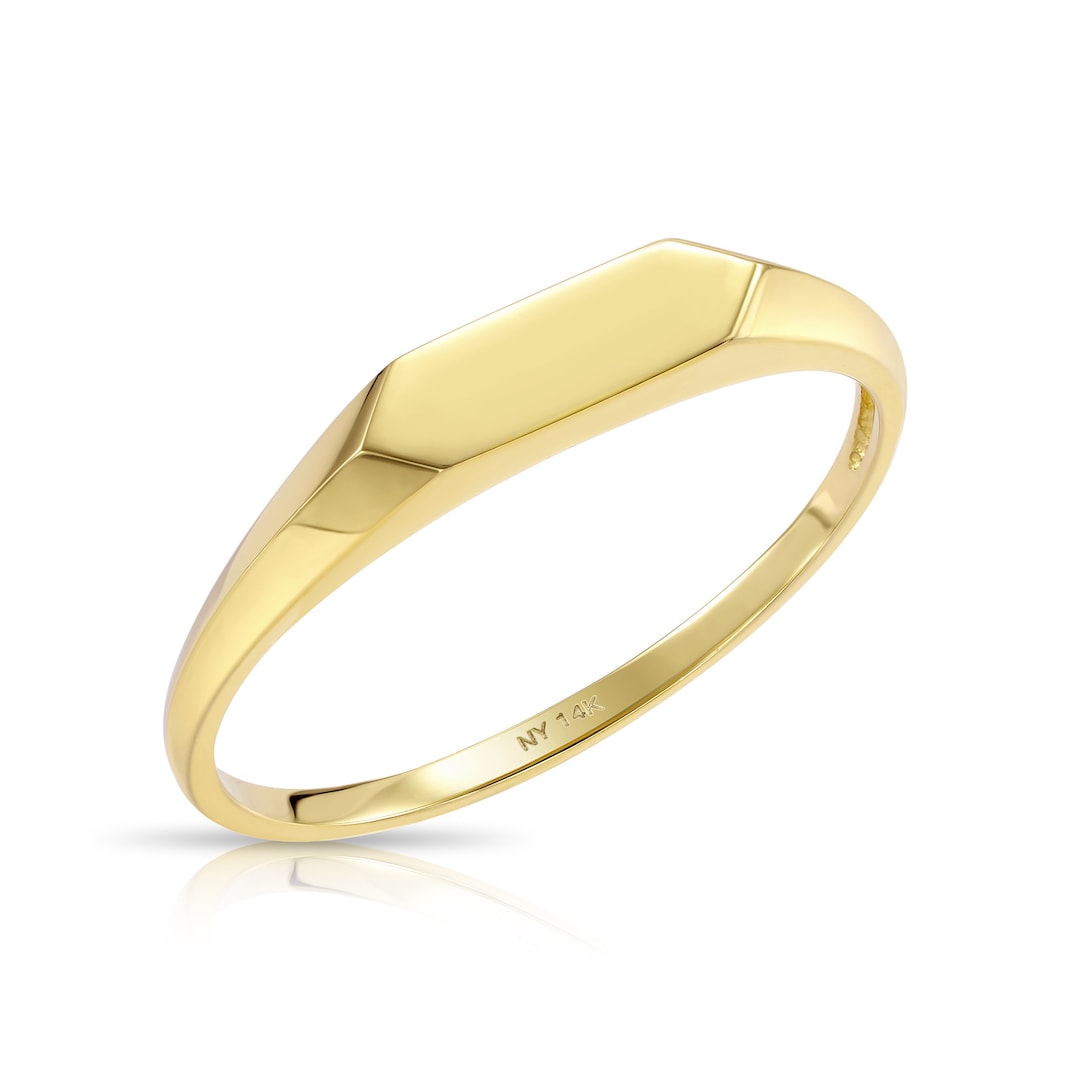 Solid 14k Gold Signet Ring, 14k Yellow Gold Stackable Ring, Dainty ...