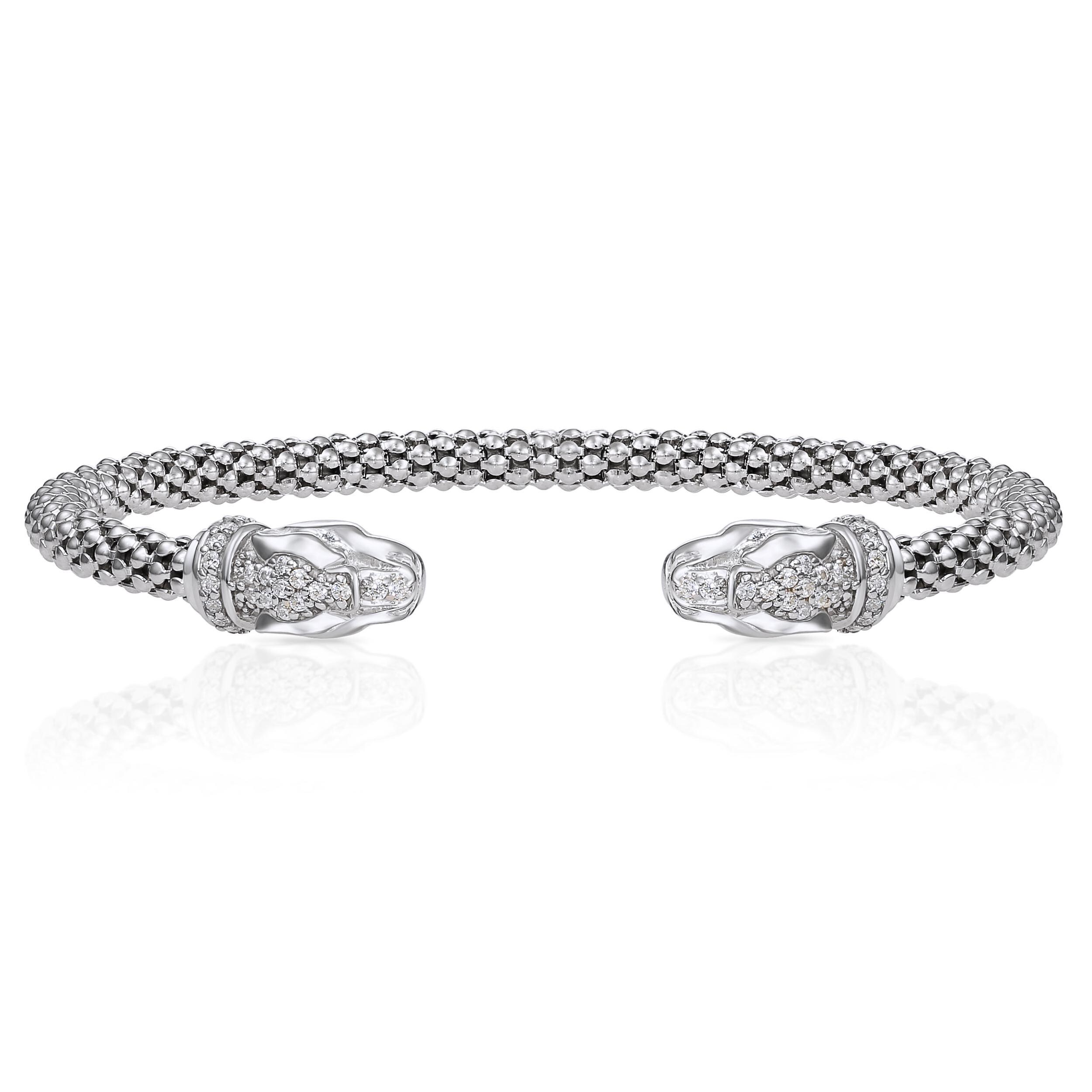 Sterling Silver Jaguar Cuff Bracelet, Slip on Bangle With CZ Stones ...