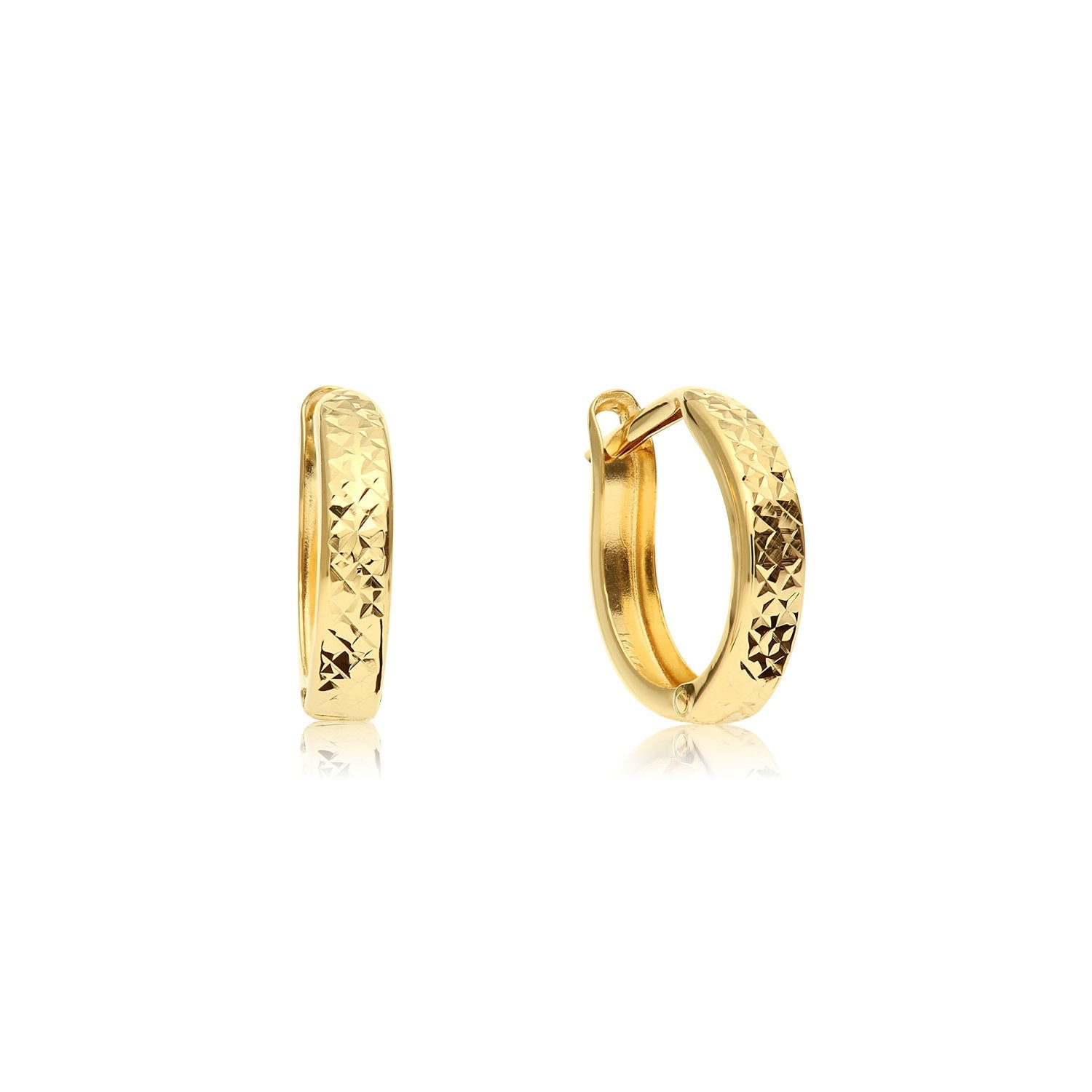 14K Solid Gold Diamond-cut Huggie Hoop Earrings SOLID 14K - Etsy