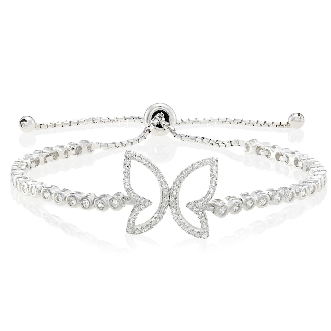 Sterling Silver Butterfly Bracelet With Bezel Set Cubic Zirconia ...