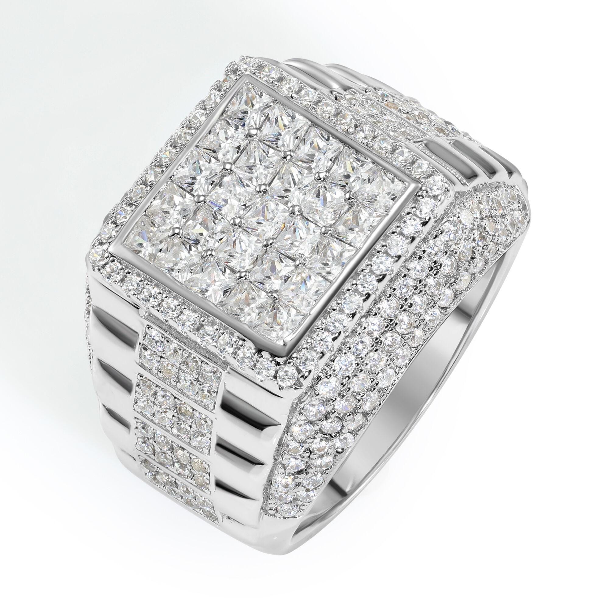 Solid 925 Sterling Silver Pave Square Signet Ring, Statement Pinky ...