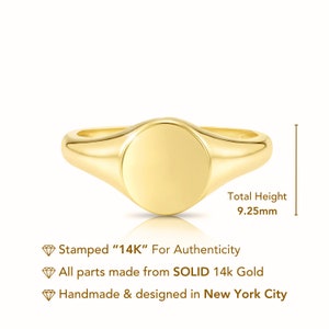Solid 14k Gold Round Signet Ring, 14k Yellow Gold Stackable Ring, Gift ...