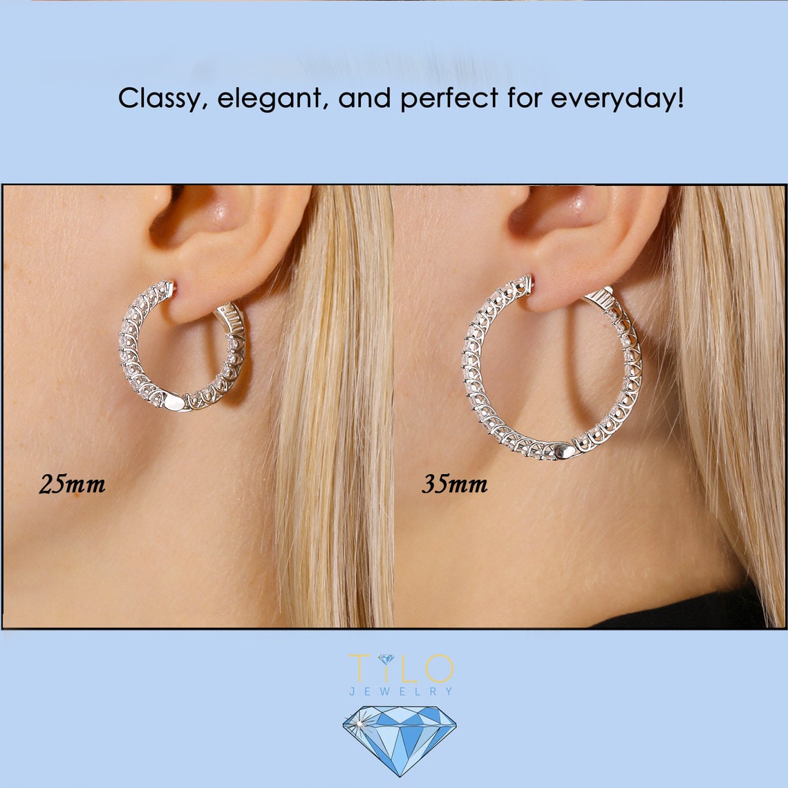 Sterling Silver Hoop Earrings Inside Outside Hoops With Cz | Etsy