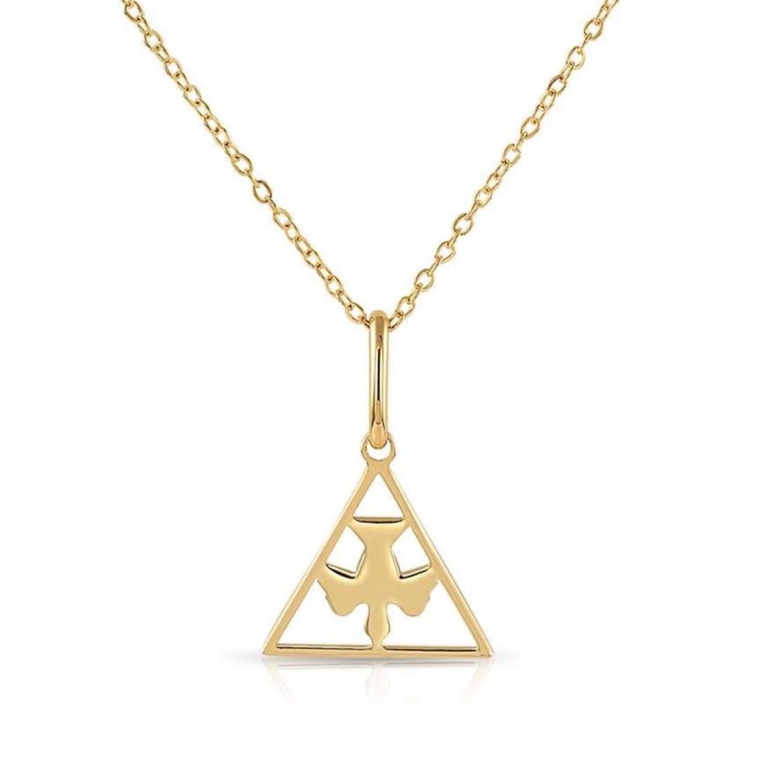 14K Yellow Gold Flying Bird Triangle Pendant, Solid 14K Gold Soaring ...