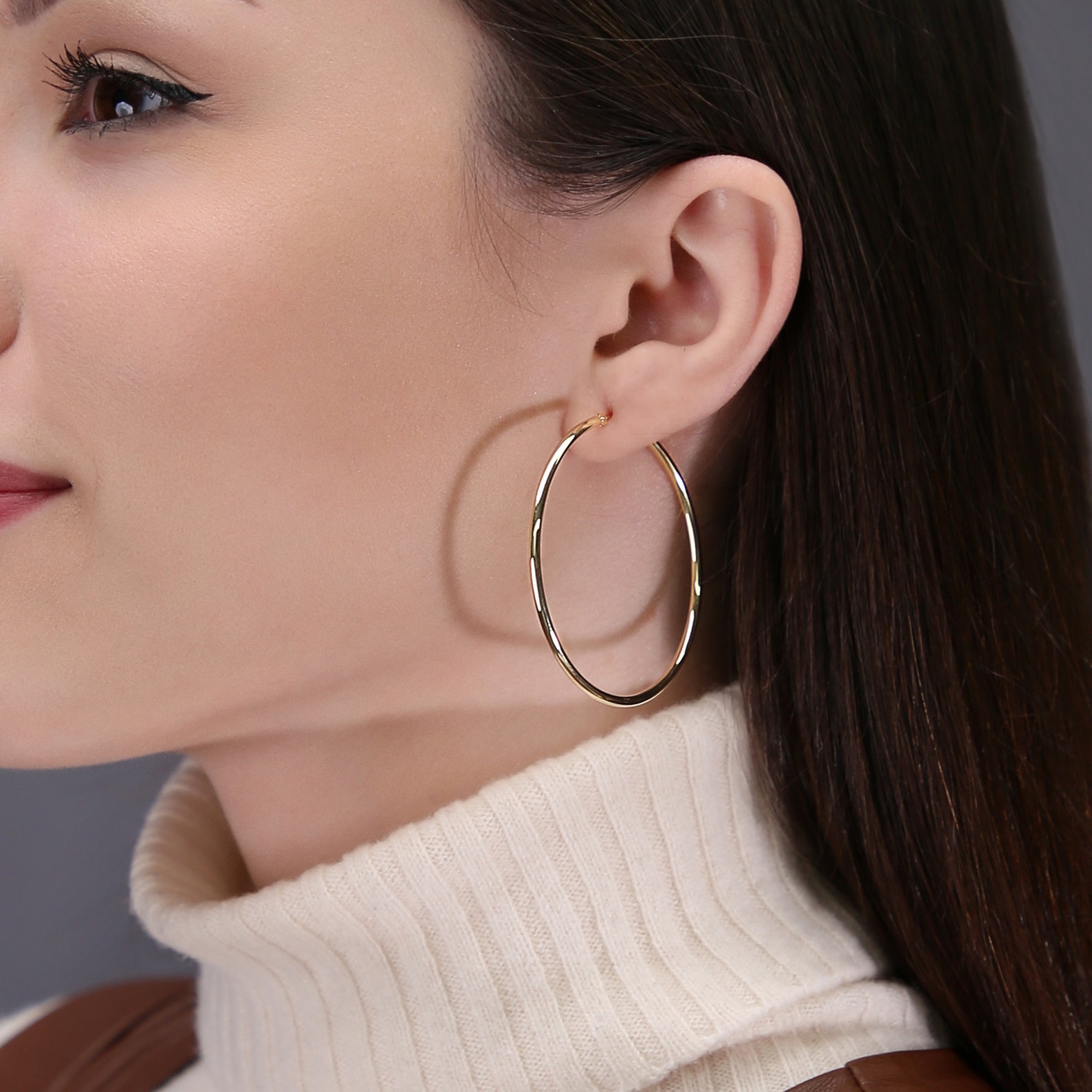 14k Solid Gold Large Hoops Big Hoop Earrings for Women 2 - Etsy