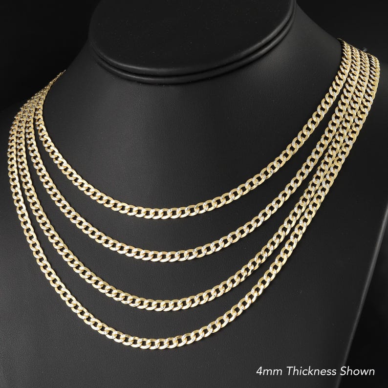 14k Gold Curb Chains, Italian 925 Solid Silver Chain With Two-tone Gold ...