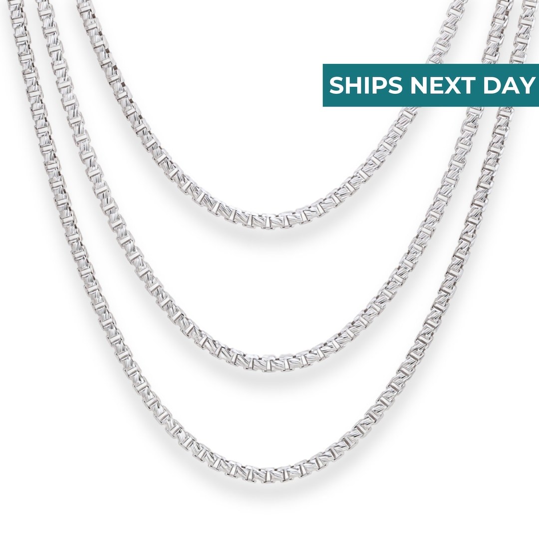 Sterling Silver Italian Box Chains, Unique Diamond-cut Engravings ...