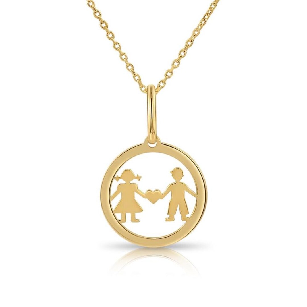 14K Yellow Gold Boy & Girl Heart Pendant Necklace, Son/daughter/brother ...
