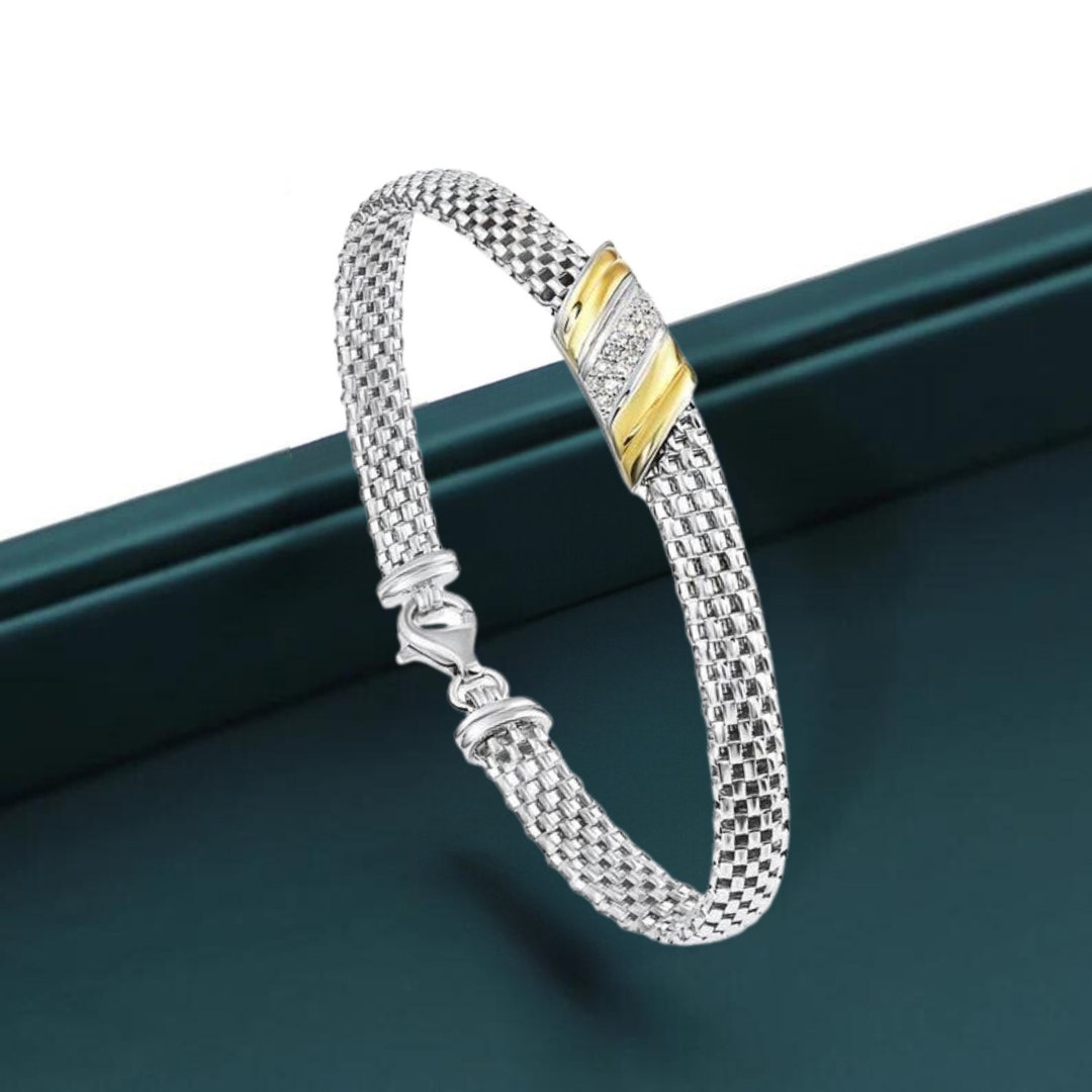 Two-tone Sleek Italian Style Bracelet, Handmade in Sterling Silver, 7.5 ...