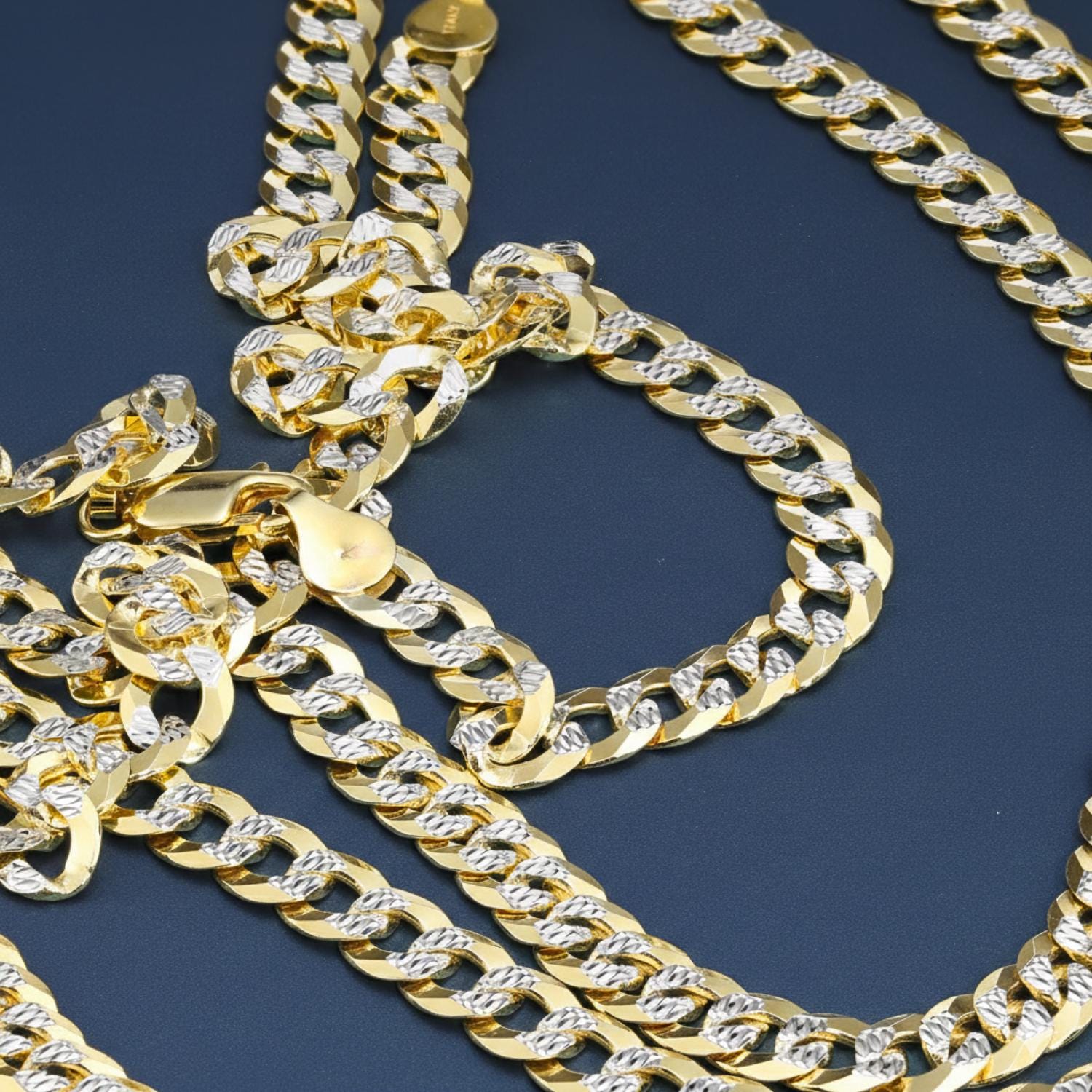 14k Gold Curb Chains, Italian 925 Solid Silver Chain With Two-tone Gold ...