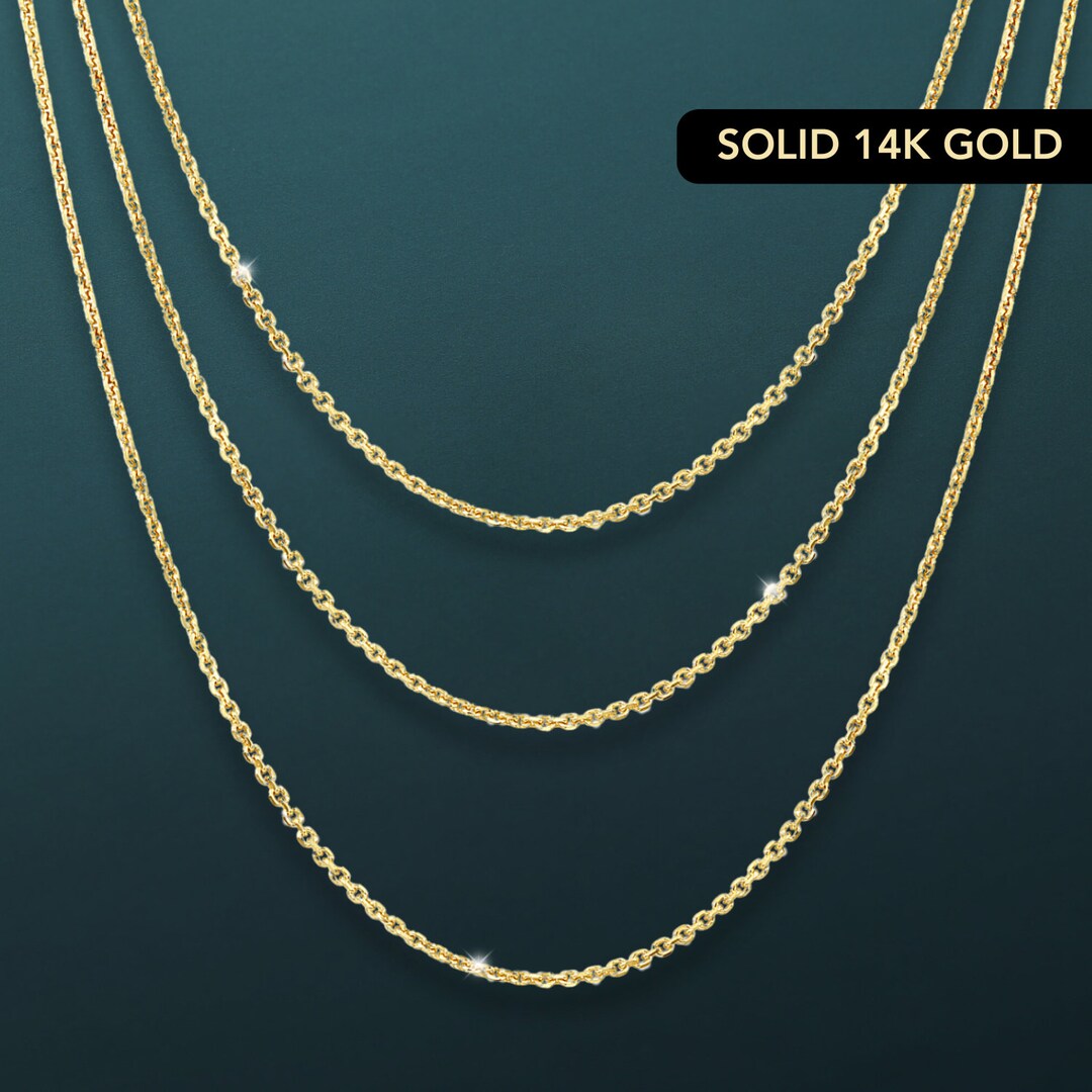 14k Solid Yellow Gold Diamond-cut Cable Chain, Made in Italy, Necklace ...