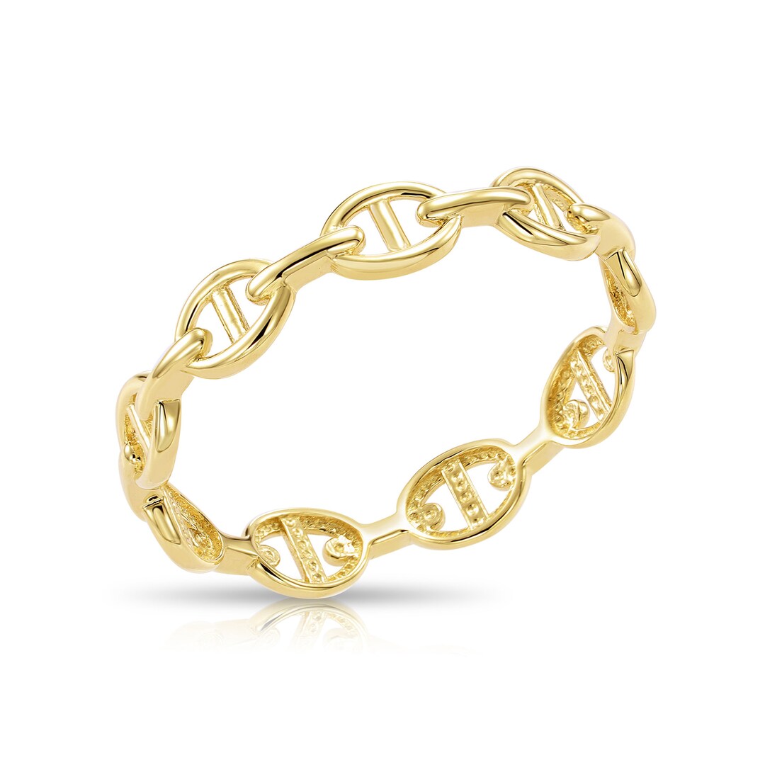 Solid 14k Gold Mariner Chain Ring, 14k Yellow Gold Stackable Ring, Gift ...