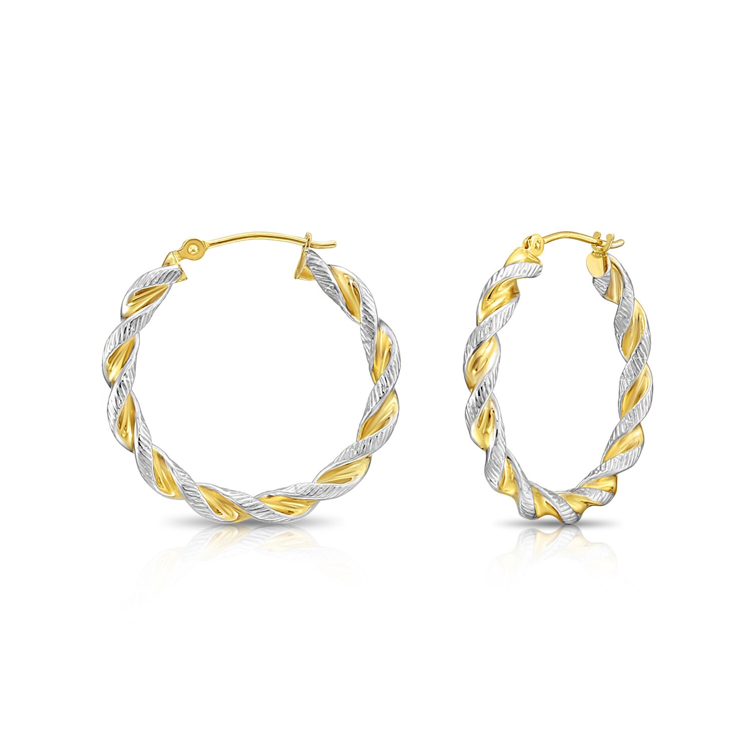Two-tone Twisted Hoop Earrings in 14K Yellow Gold - Etsy Two-tone Twisted Hoop Earrings in 14K Yellow Gold - Etsy