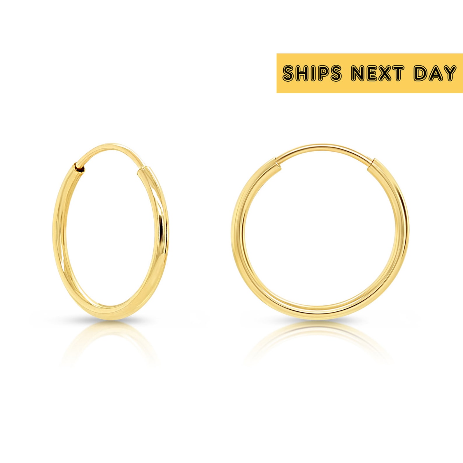 14K Yellow Gold Endless Hoop Earrings, Essential and Minimal Round ...