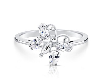 Simulated Diamond Ring Sterling Silver Ring April Birthstone | Etsy