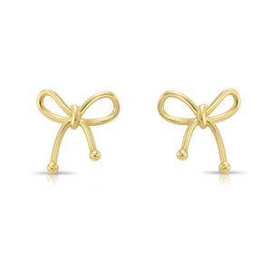 14k Solid Yellow Gold Ribbon Bow Stud Earrings, Cute Ribbon Design Studs, With Secure Screw ...