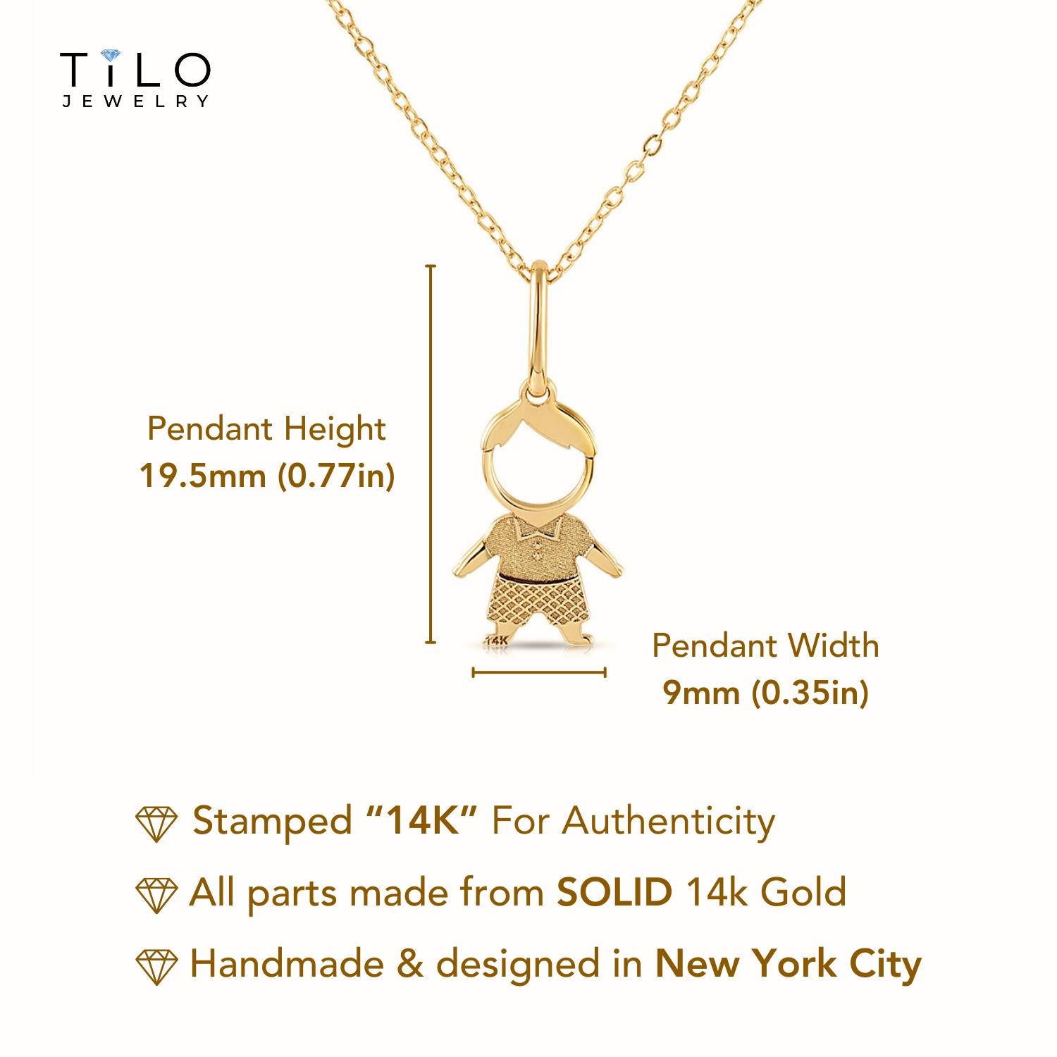 14K Yellow Gold Little Boy Pendant, Solid 14K Gold Charm Pendant ...