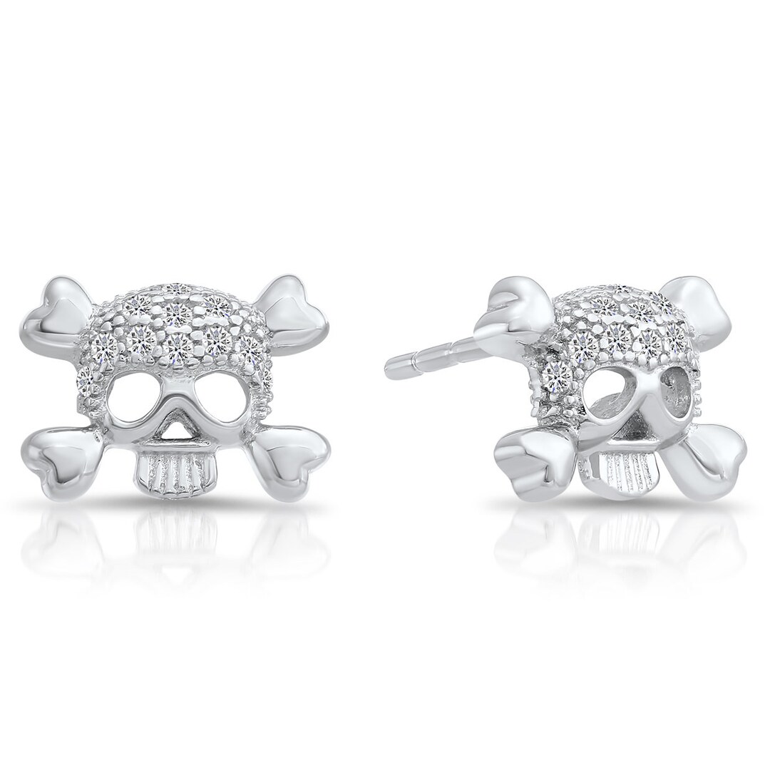 Small Skull Studs in Sterling Silver, Skull and Bones Earrings ...