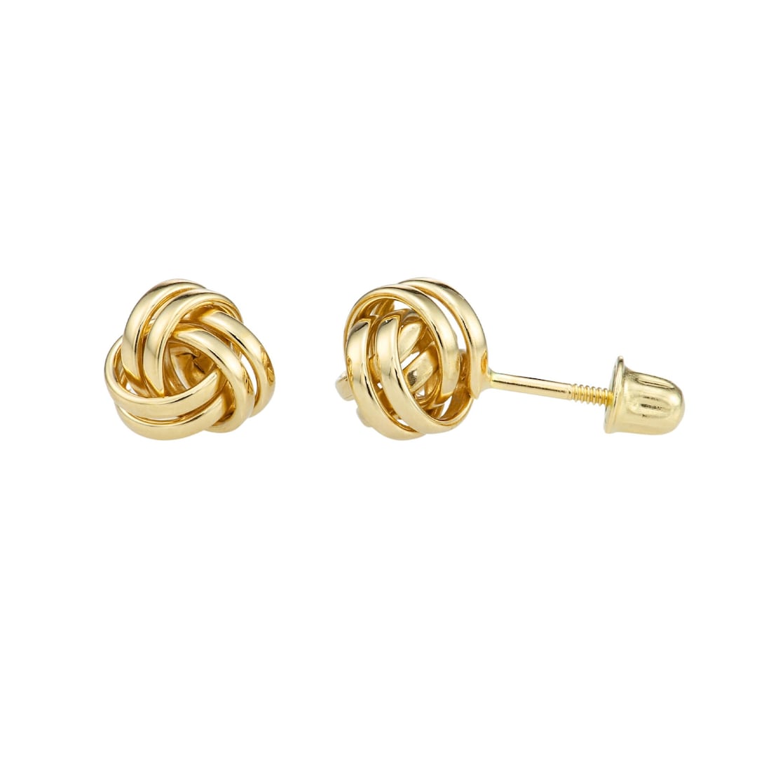 Genuine 14k Gold Love Knot Stud Earrings, Secure Solid Gold Screw on ...