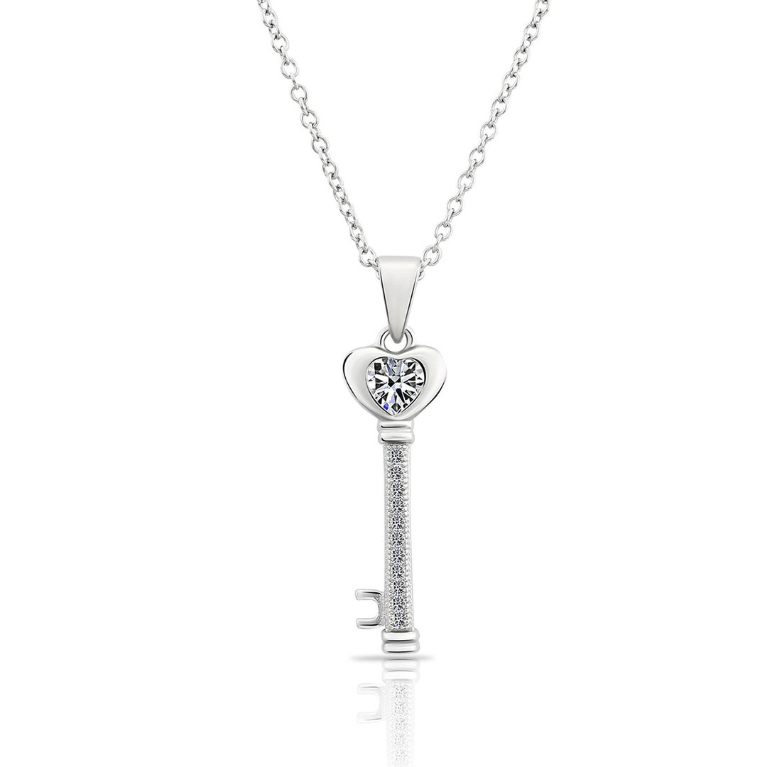 Solid Sterling Silver Key to My Heart Necklace With Cubic Zirconia - Etsy