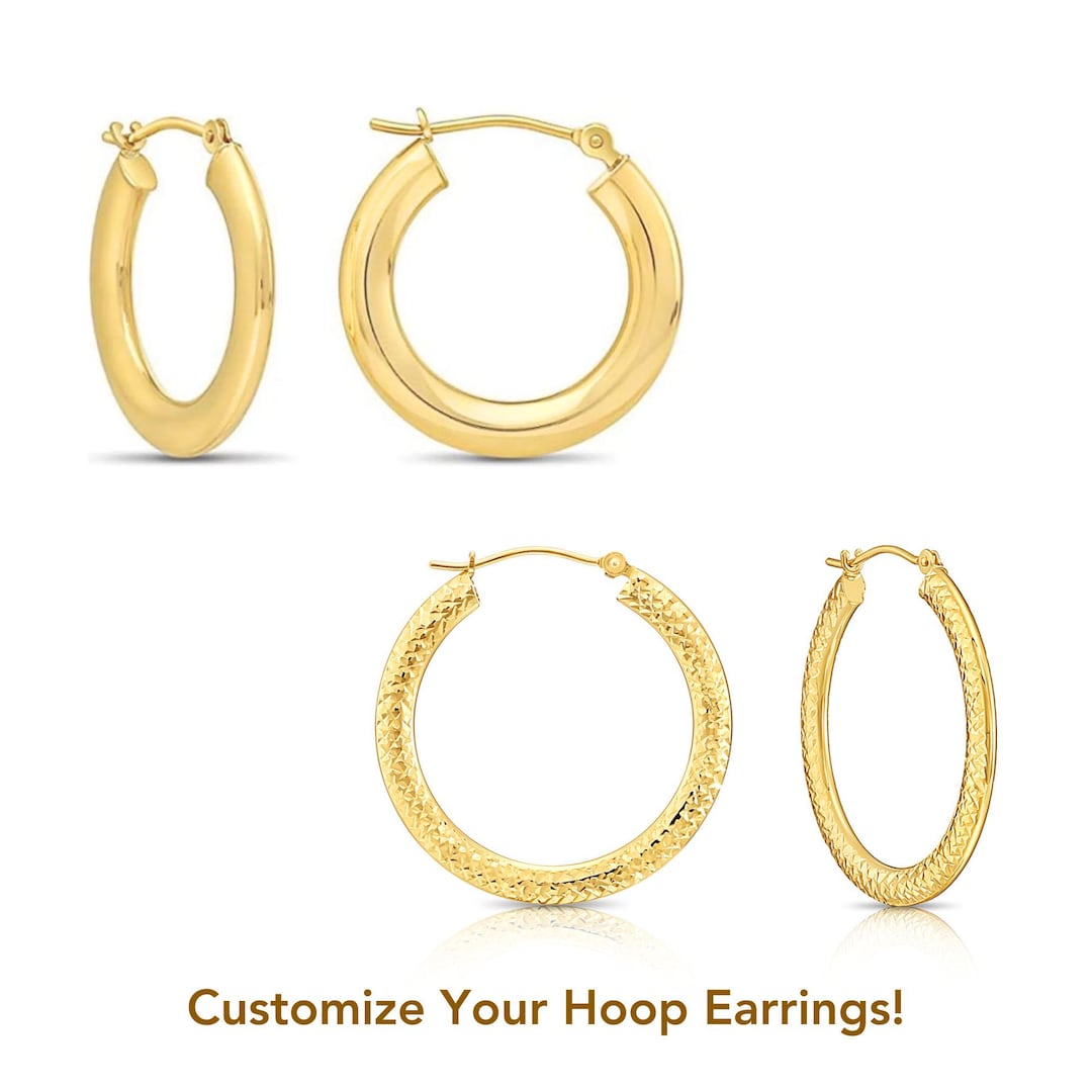14K Gold Flat Hoop Earrings, Diamond-cut Fancy Hoop Earrings, Handmade & Designed by TILO ...