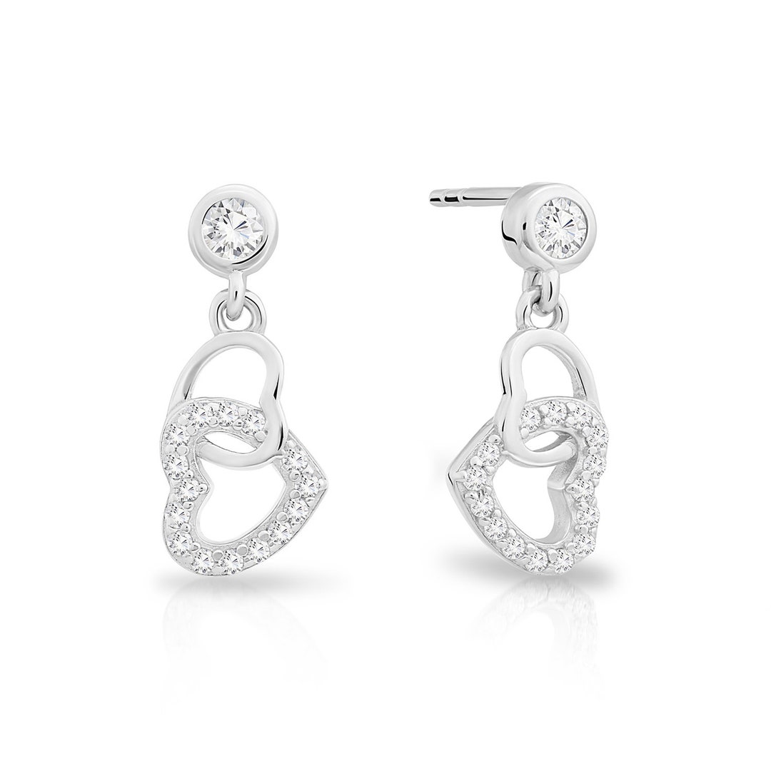 Dangle Earrings, CZ Interlocking Double Hearts Dangling in Sterling ...