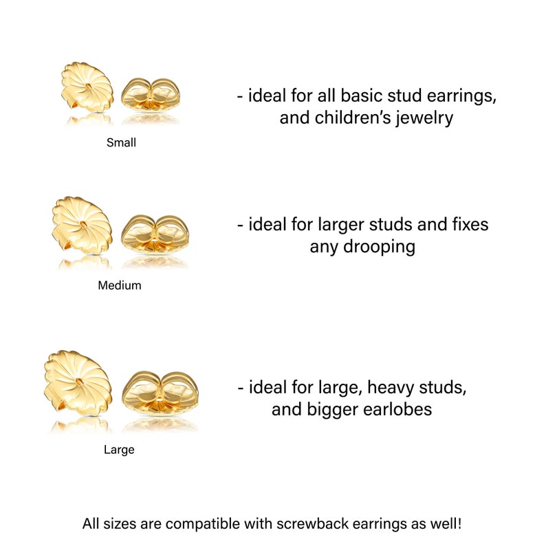 Solid 14K Gold Backings Super Comfortable Ear Nuts for - Etsy