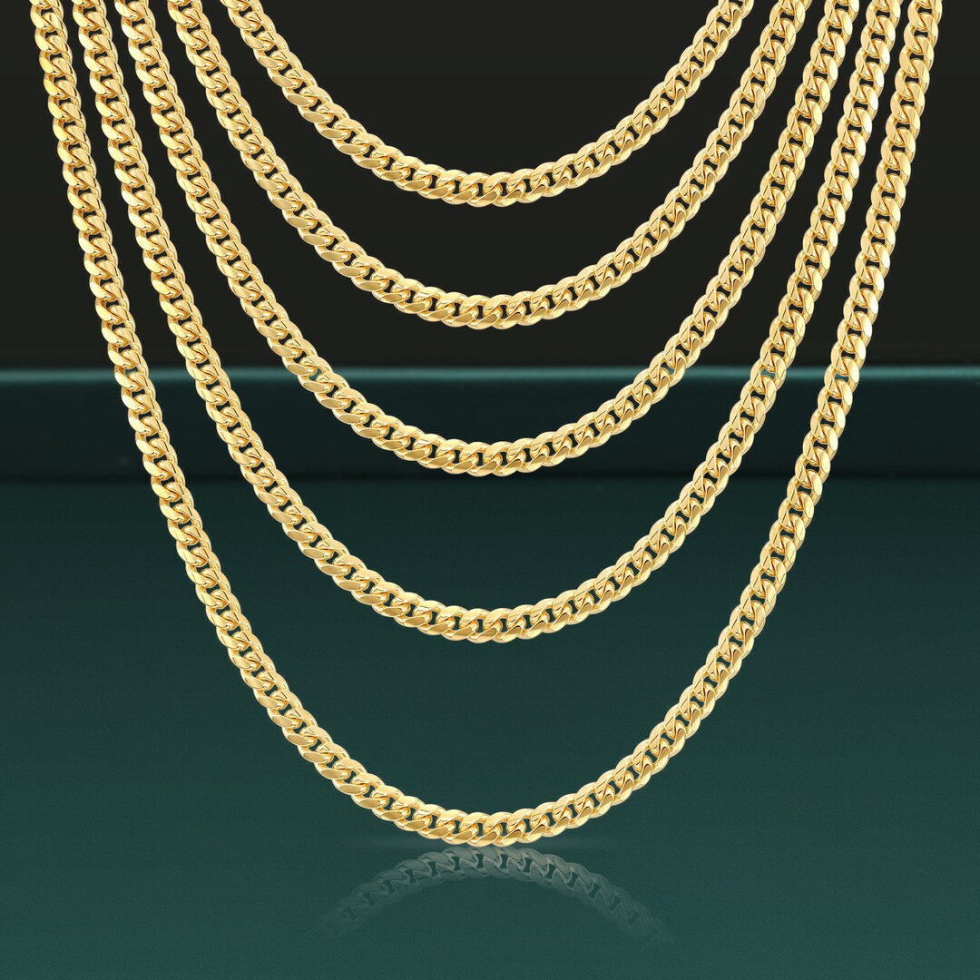 14k SOLID Gold Miami Cuban Chain Necklace, SOLID Real 14k Gold, Made in ...