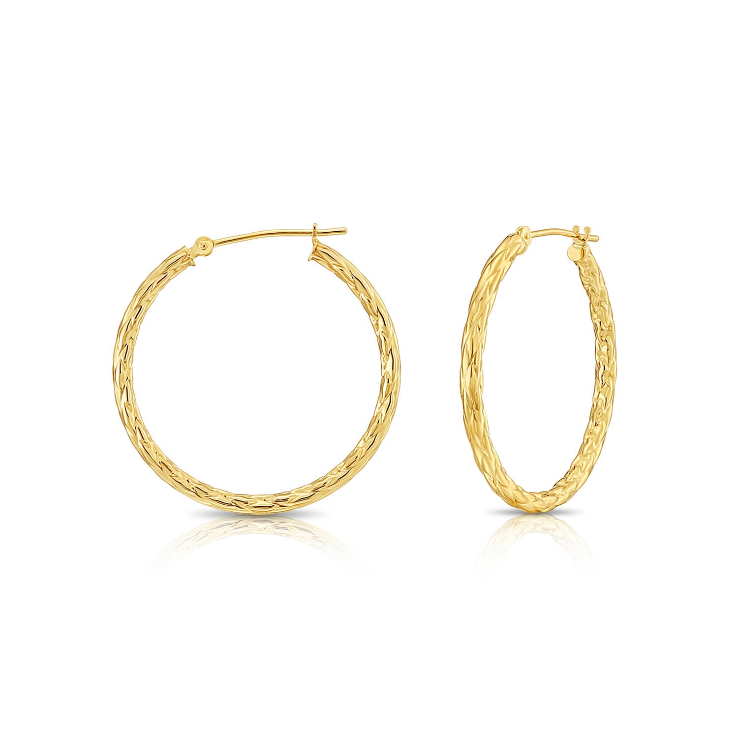 14k Yellow Gold Braided Round Hoop Earrings | Etsy