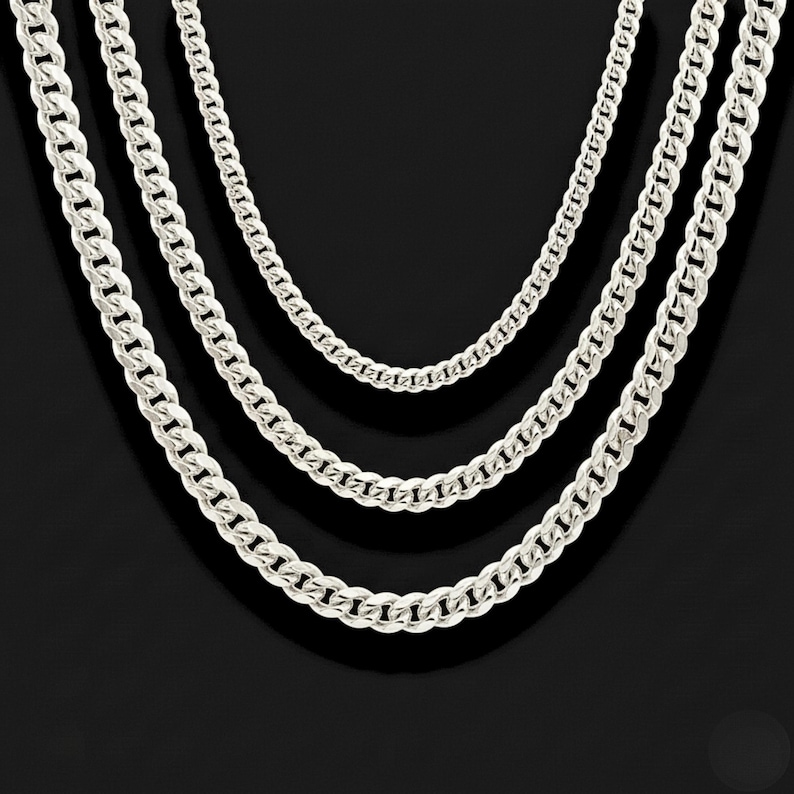 Solid Sterling Silver Cuban Chains, Italian 925 Pure Sterling Silver ...
