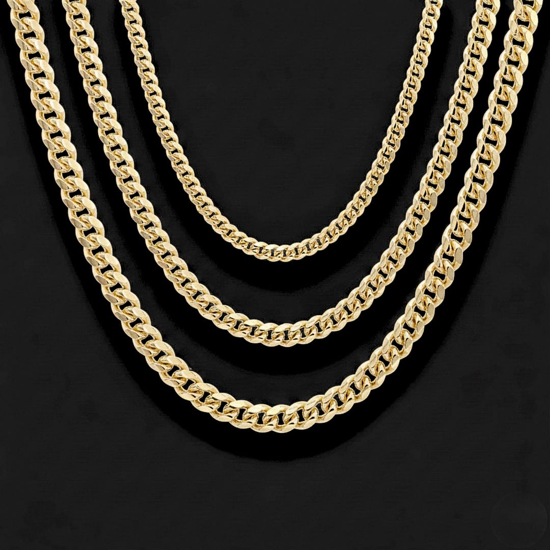 14k Gold Cuban Chains, Italian 925 Solid Sterling Silver Chain Dipped ...