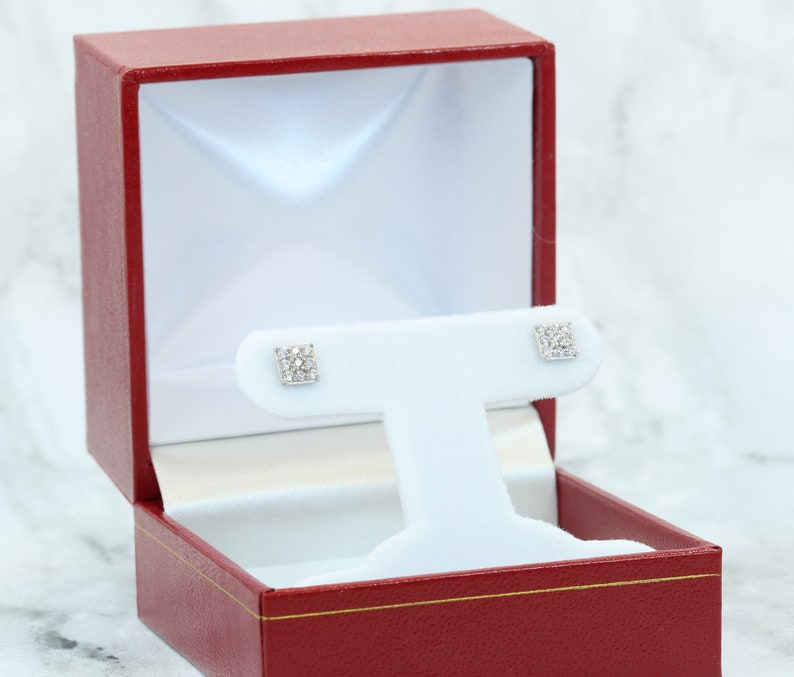 14K Solid White Gold Square Shape Stud Earrings for Women and | Etsy