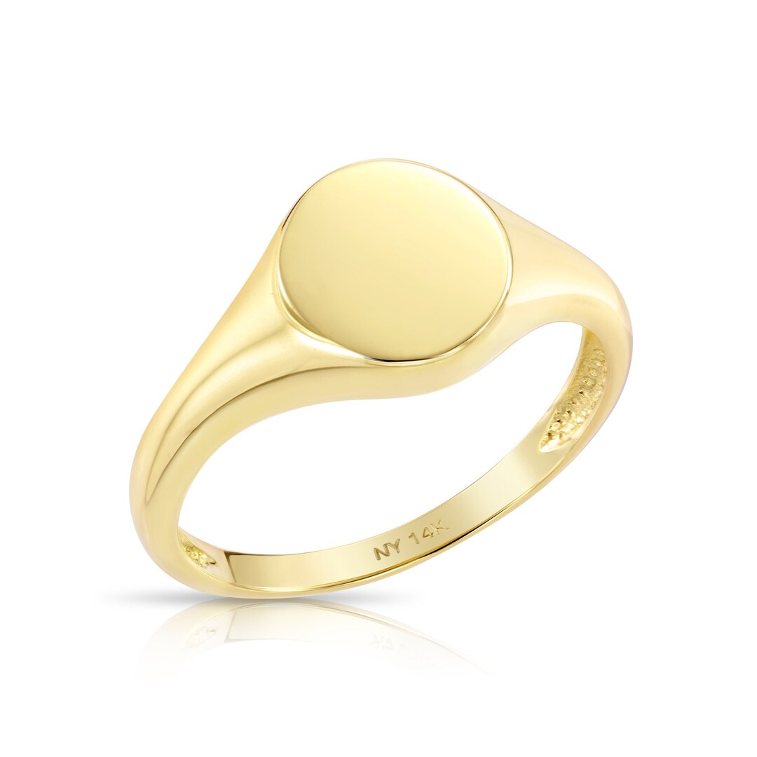 Solid 14k Gold Round Signet Ring, 14k Yellow Gold Stackable Ring, Gift ...
