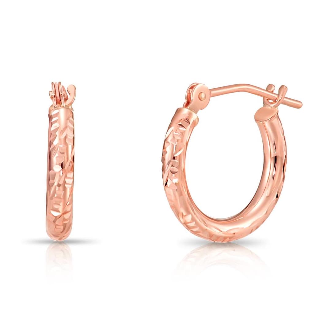 14K Solid Gold Small Hoops, Fancy Hand Engraved Hoop Earrings, "tornado ...