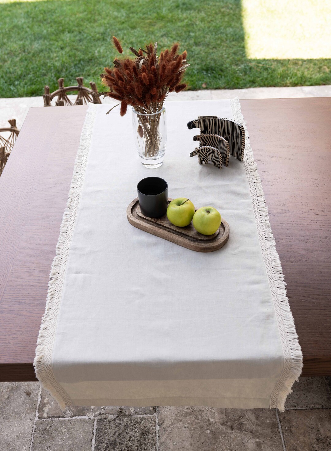 Oatmeal Linen Table Runner With Lace, Softened Stonewashed Linen - Etsy