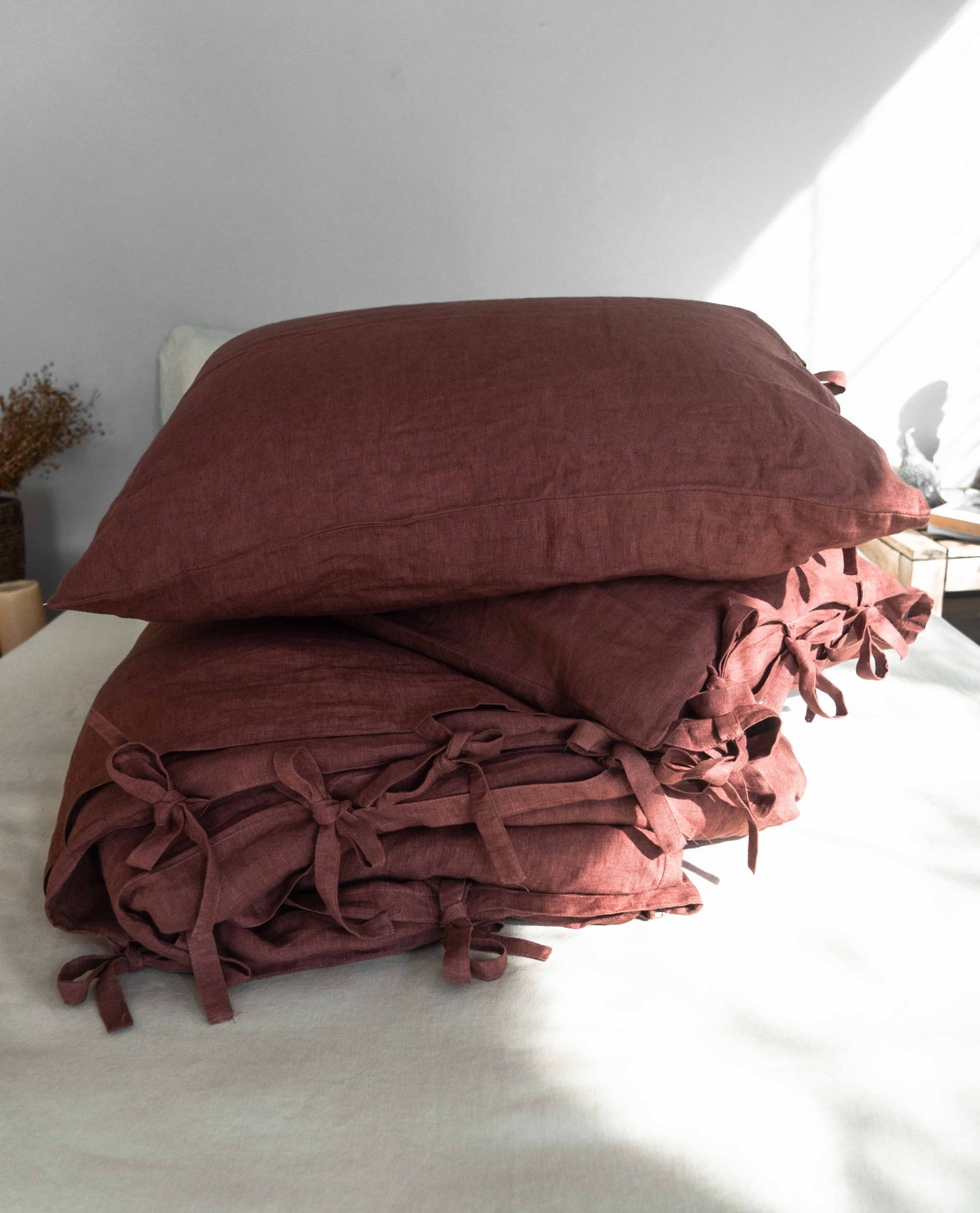 Linen Sheet Set in Clay Color. Fitted Sheet,flat Sheet, 2 Pillowcases ...