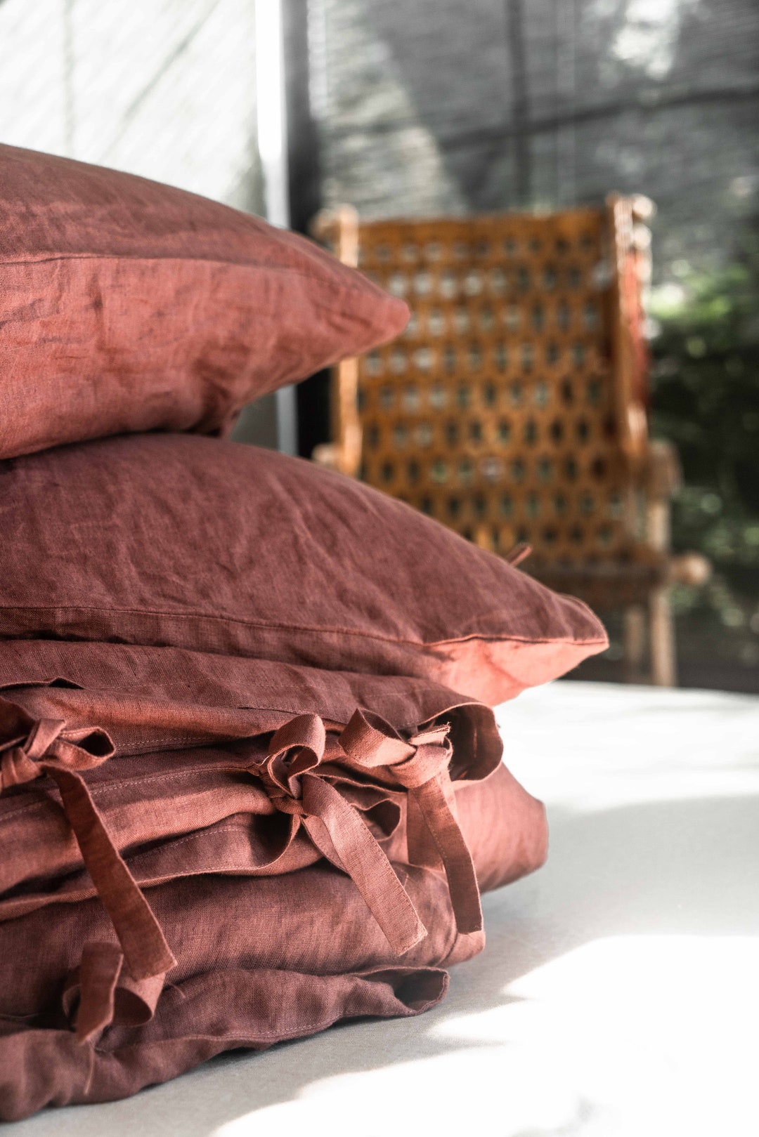 Linen Sheet Set in Clay Color. Fitted Sheet,flat Sheet, 2 Pillowcases ...