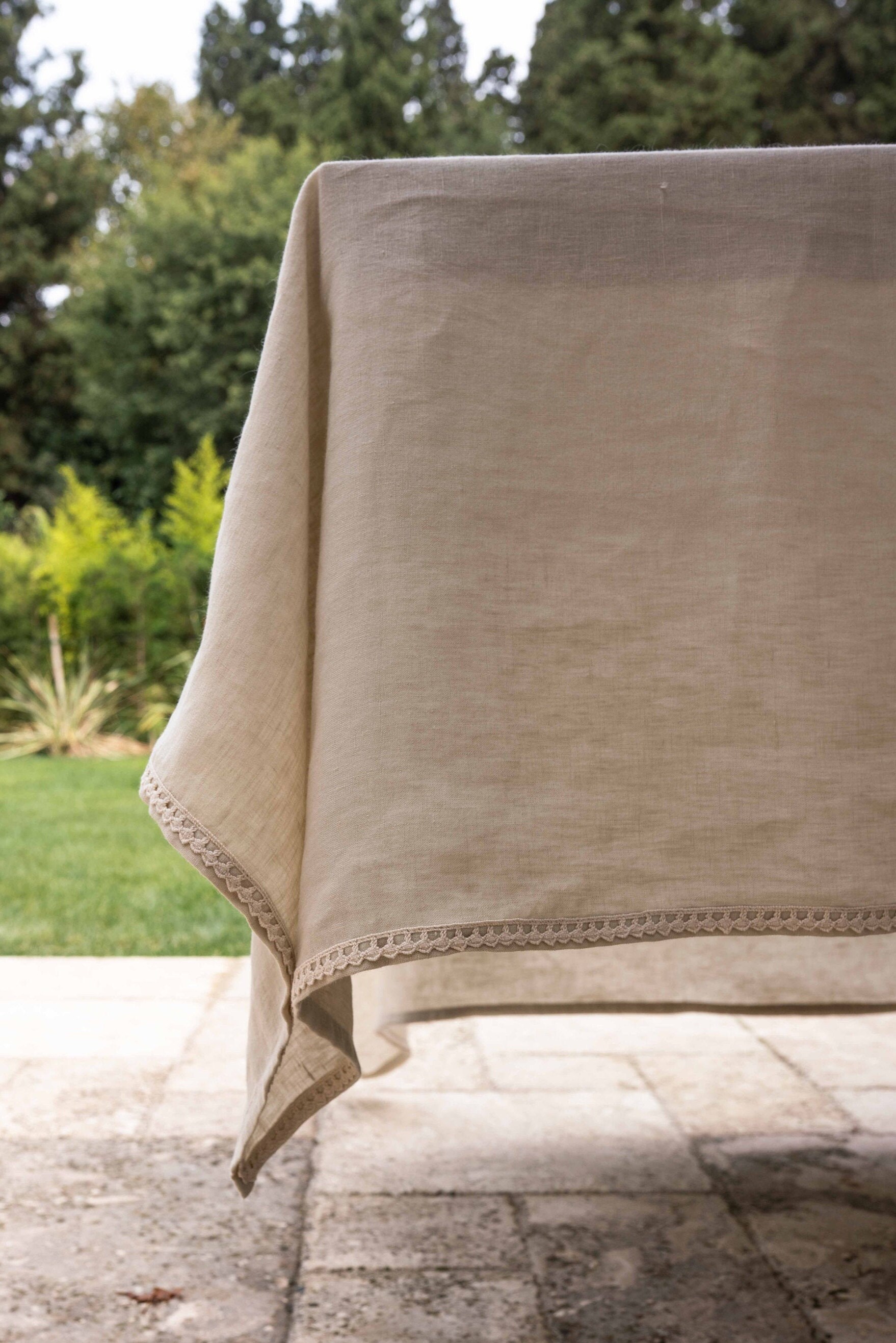 Oatmeal and Elegant Lace Linen Tablecloth.stonewashed - Etsy
