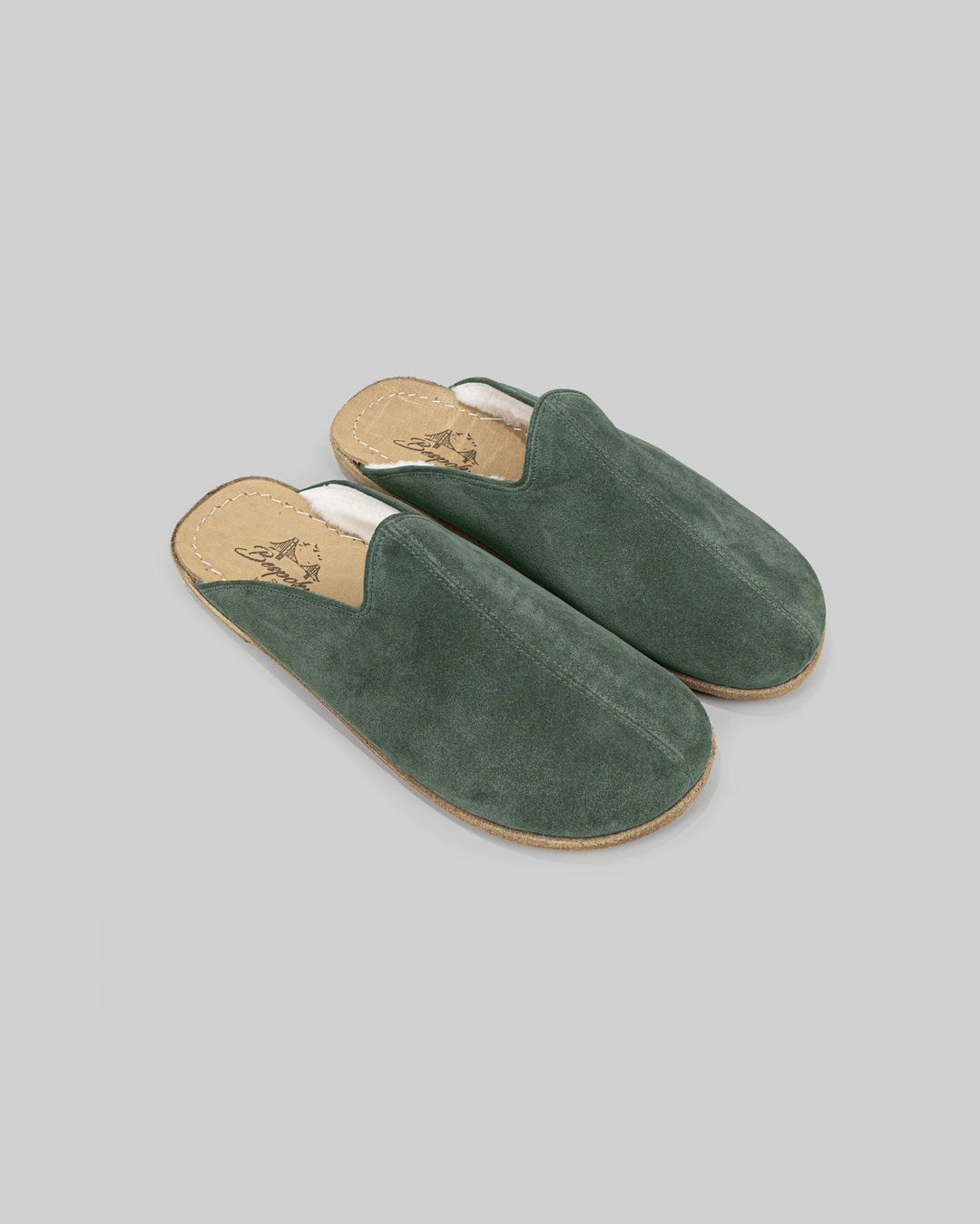 Green Color Artisan Slippers Wide Toe Box, Handcrafted Suede With ...
