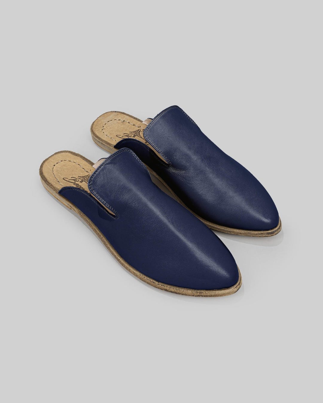Navy Blue Leather Mules - Handcrafted, Wide Toe, Flexible Sole - Etsy