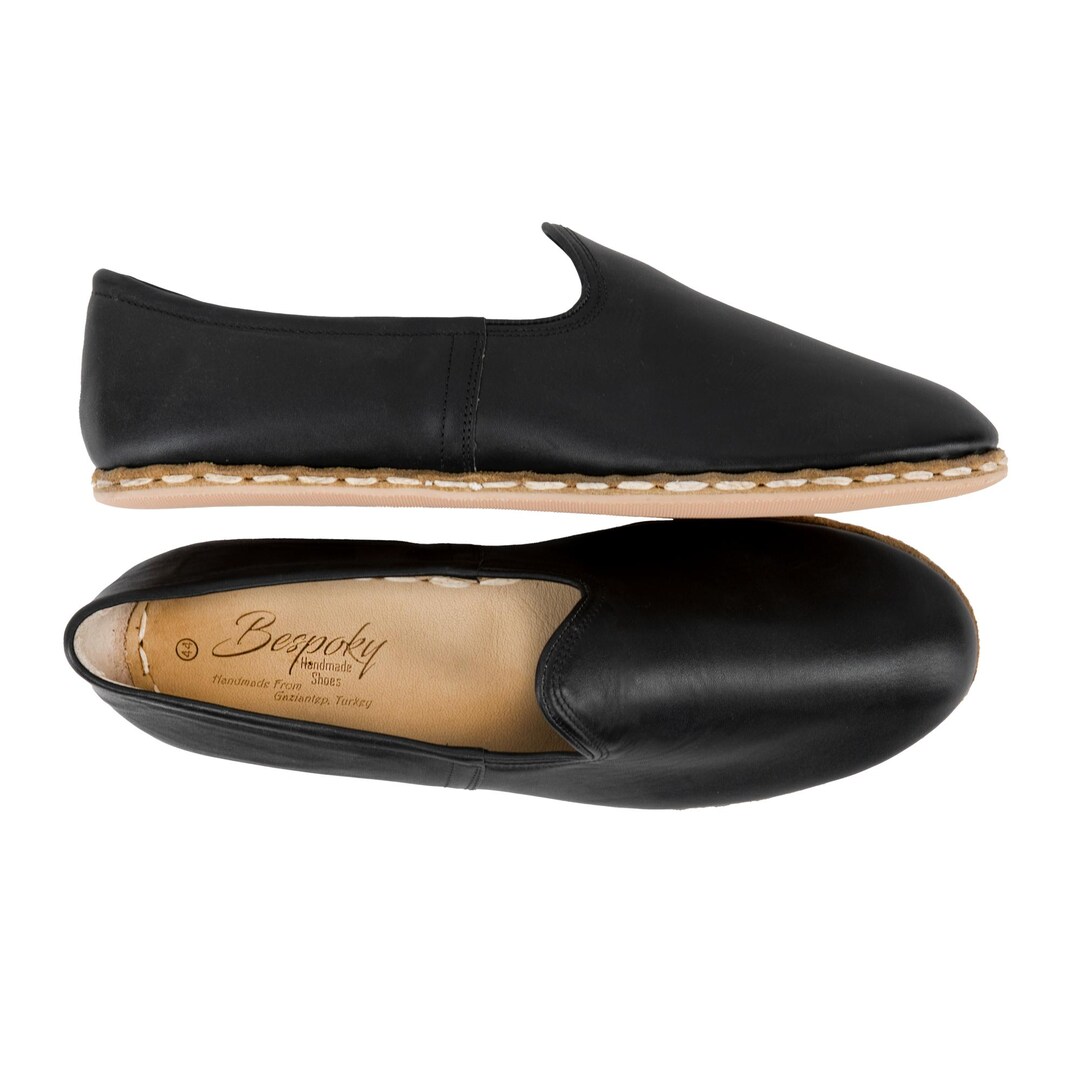 BLACK Leather MEN Yemeni Shoes, Handmade Comfortable Loafer With Zero ...