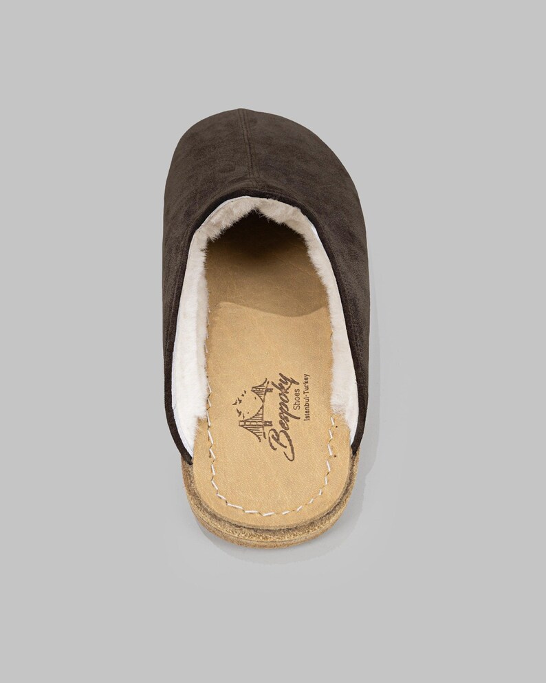 Mens Wide Toe Artisan Slippers: Brown Suede Design - Wool Lining ...