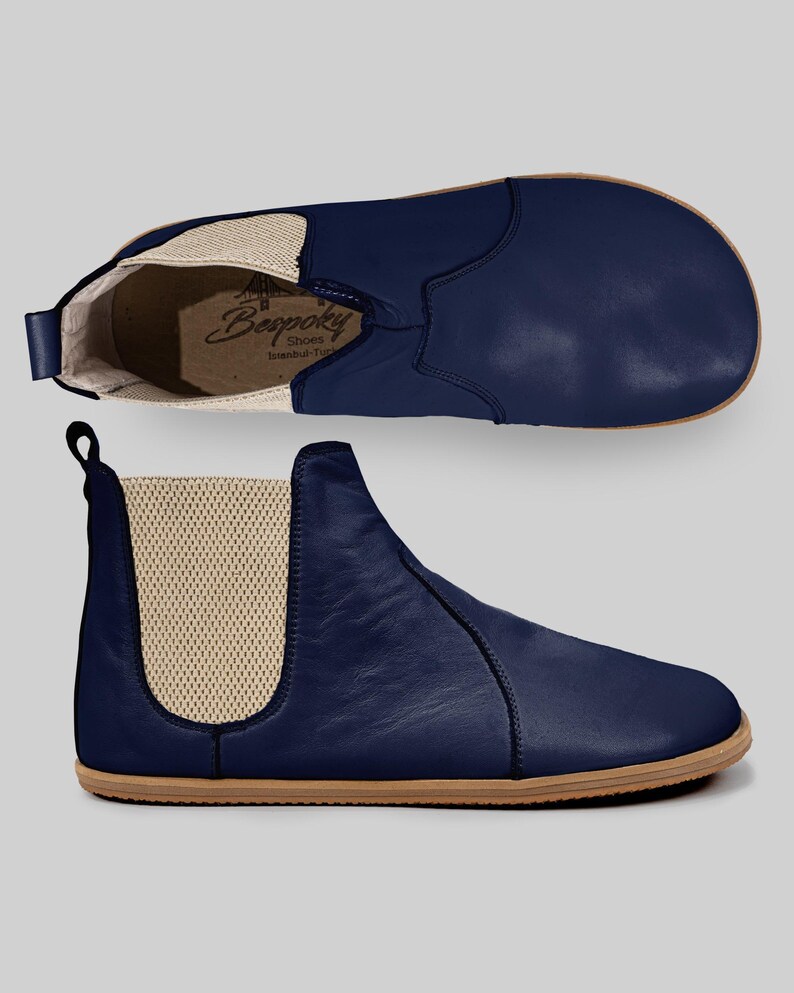 Chelsea Boots: Navy Leather, Wide Toe Box - Slip Resistant Sole - Etsy