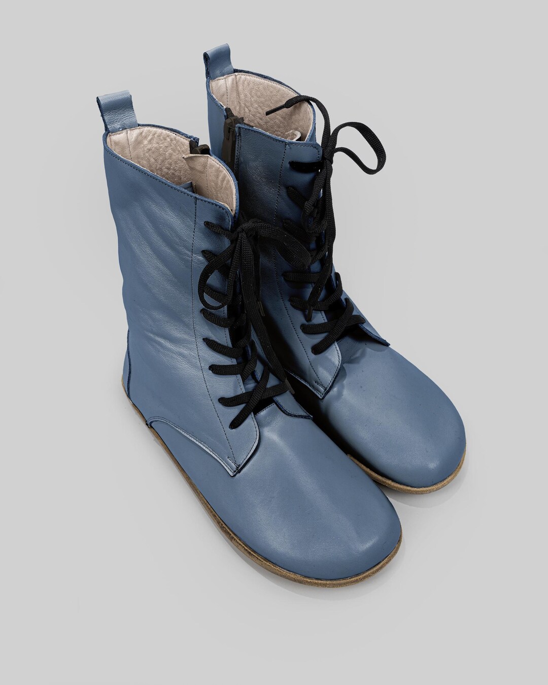 Barefoot Leather Boots: Turkish Handmade Style (wide Toe, Jean Blue) - Etsy