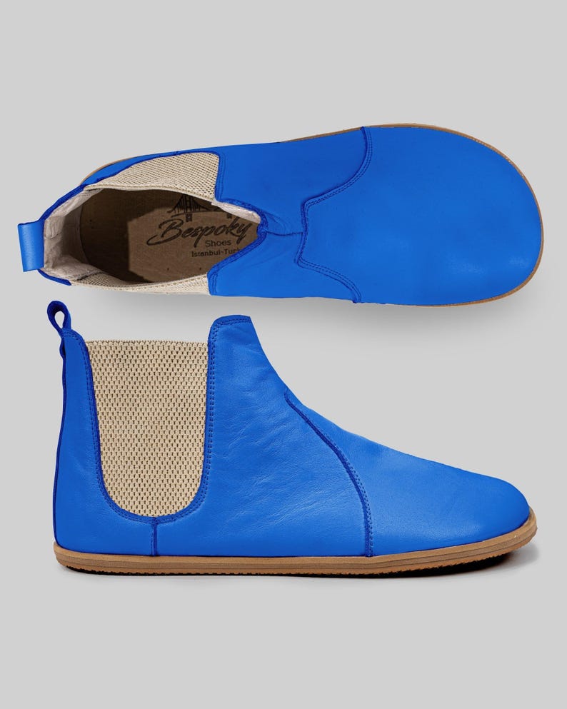 Blue Wide Toe Boots: Chelsea Style, Zero Drop Sole - Handmade Leather ...